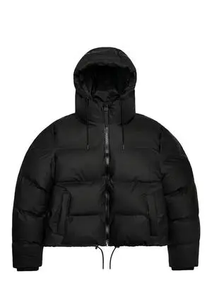 Rains Hooded Cropped-hemline Padded Coat - Black