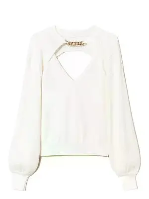 TWINSET Chain-embellished Ribbed Knit Blouse - White
