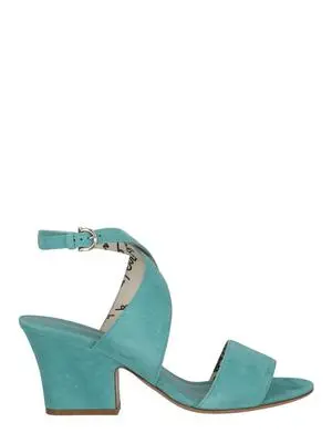 FERRAGAMO Cross Strap Block Heel Sandals - Blue
