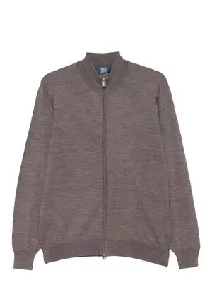 Fedeli Zip-Front High-Neck Cardigan Brown