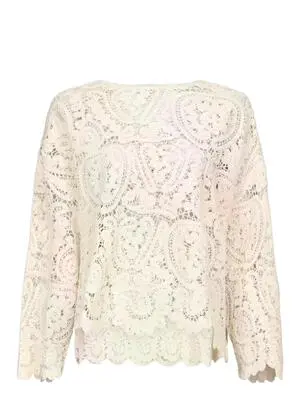 Loulou De Saison Harold Crochet Lace Sweater - Neutrals