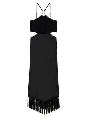 TWINSET Cut-out Fringe Trim Midi Dress - Black