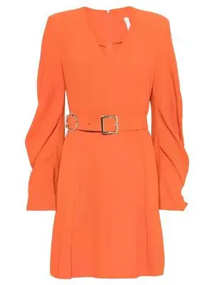 Imperial Puff-sleeve Belted Mini Dress - Orange