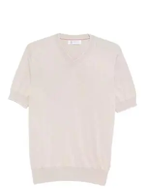 Brunello Cucinelli V-neck Short-sleeve Cotton T-shirt - Neutrals