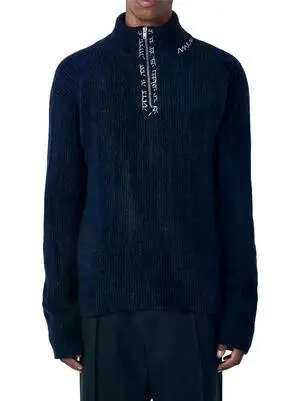 Marni Logo-embroidered Ribbed-knit Sweater - Blue