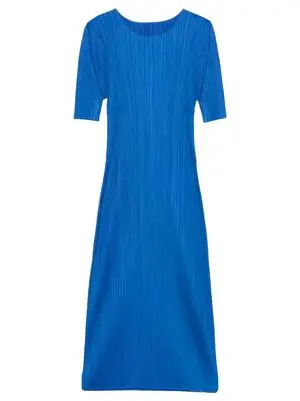 Issey Miyake Pleated Midi Dress Blue