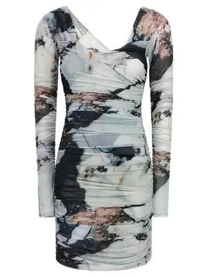 Roberto Cavalli Marble-print Ruched Mini Dress - Black