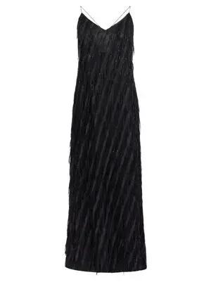 Roberto Cavalli Fringe-embellished Slip Dress - Black