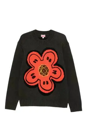 Kenzo Flower-embellished Crew-neck Sweater - Green
