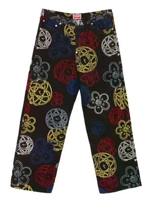 Kenzo Flower-embroidered Trousers - Brown