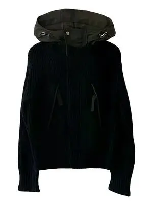 Sacai Hooded Ribbed Knit Jacket - Black