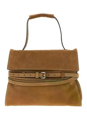 Moschino Medium Suede Shoulder Bag With Belt Detail - Brown