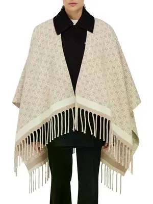 FERRAGAMO Gancini Pattern Fringed Cape - Neutrals