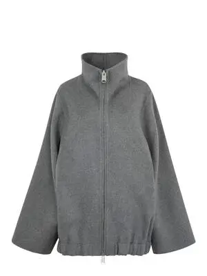 Khaite Garret High-Neck Zip-Front Jacket Grey