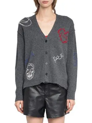 Zadig&Voltaire Mirkaz Cashmere V-neck Cardigan Sweater - Anthracite