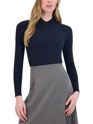 POINT Knit Mandarin Top - Navy