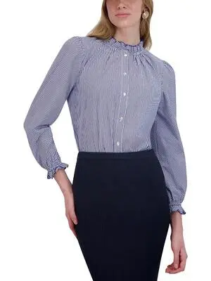 POINT Ruffle Blouse - Navy Stripe