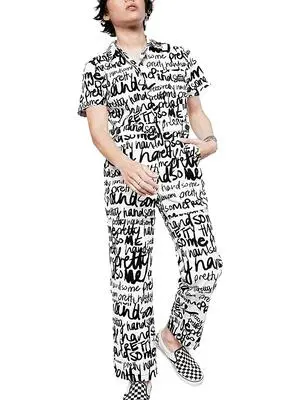 WILDFANG High Waisted Coverall Pretty Handsome Script White