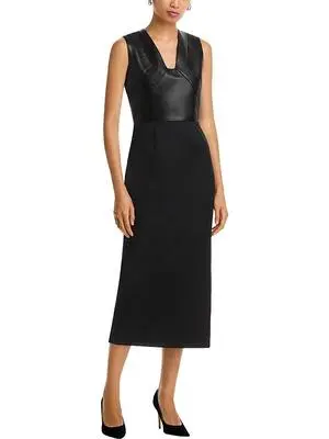 BOSS Drumialda Leather & Wool Midi Dress - Black