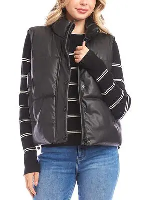 Karen Kane Faux Leather Quilted Puffer Vest - Black