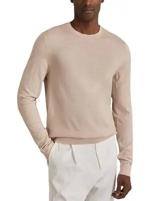 REISS Wessex Merino Crewneck Sweater - Beige
