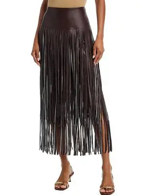L'Agence Karolina Faux Leather Fringe Skirt - Coffee Bean