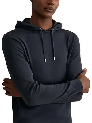 REISS Holland Long Sleeved Merino Wool Hoodie - Midnight Navy