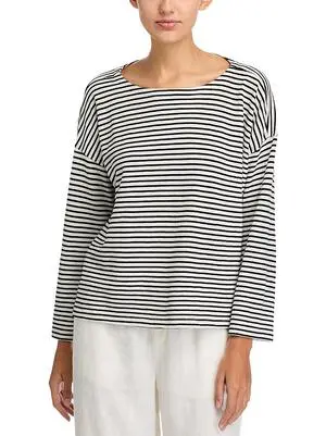 Eileen Fisher Striped Boat Neck Top - White/black