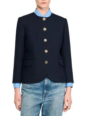 Sandro Round Collar Jacket - Navy Blue