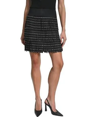 Dkny Studded Fringe Miniskirt - Black
