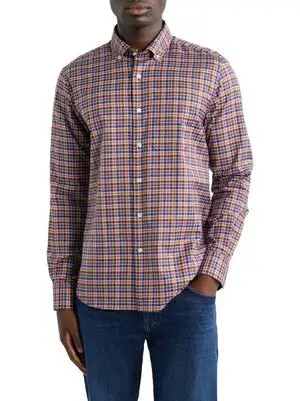 Scott Barber Check Prep Cotton Twill Button-down Shirt - Navy