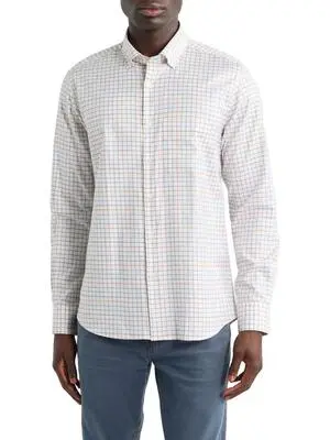 Scott Barber Windowpane Prep Cotton Twill Button-down Shirt Auburn