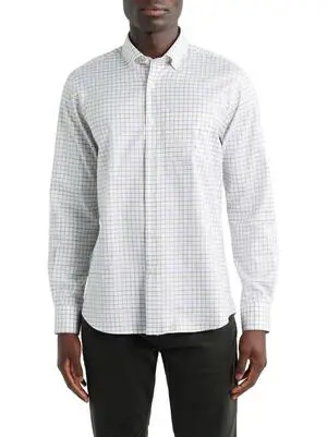Scott Barber Windowpane Prep Cotton Twill Button-down Shirt Sage