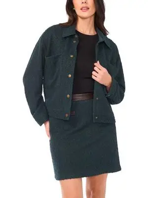 Vince Camuto Tweed Jacket With Snap Closure - Forest Night
