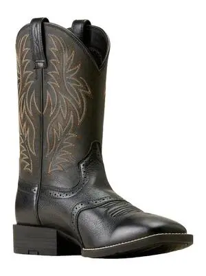 Ariat Sport Wide Square Toe Cowboy Boot - Black Deertan/black