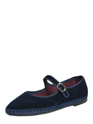FLABELUS Velvet Mary Jane Flats - Dark Blue