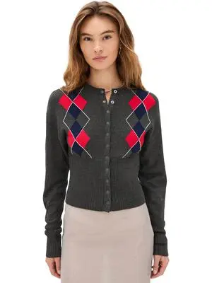 LIONESS Argyle Pattern Knit Cardigan