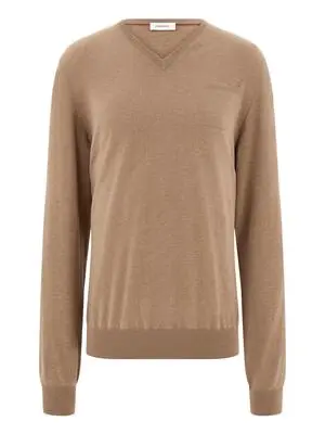 FERRAGAMO V-neck Sweater With Pocket - Beige