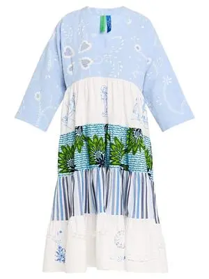 Rianna + Nina Ooak Kendima Volant Tiered Patchwork Midi Dress - Multi