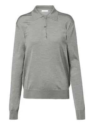 THE ROW Lilienne Silk Polo Sweater - Grey