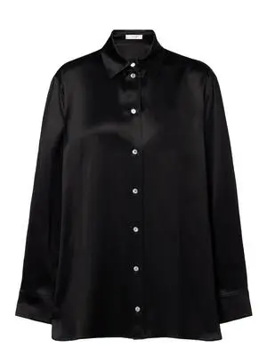 THE ROW Sisilia Oversized Silk Satin Shirt - Black