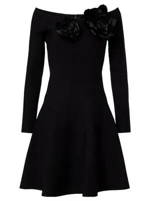 Oscar De La Renta Floral-appliqué Off-shoulder Mini Dress - Black