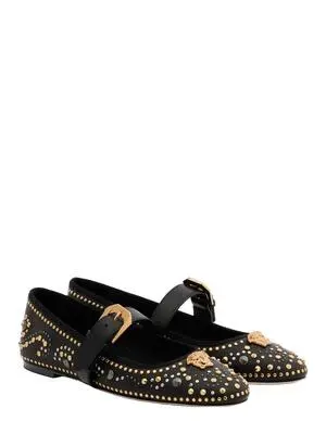 Versace La Medusa Leather Mary Jane Flats - Black