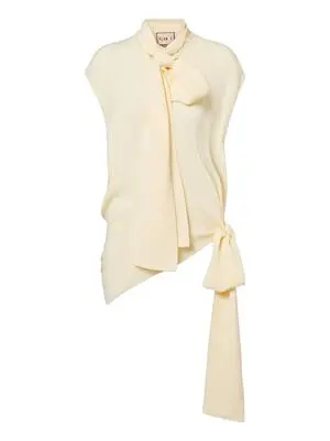 Plan C Asymmetric Tie-neck Blouse - Yellow