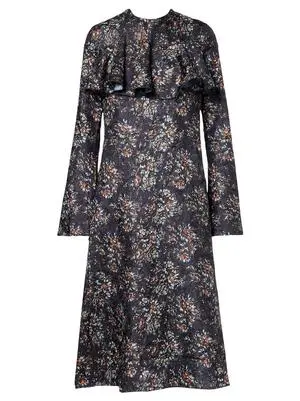 GANNI Floral Ruffled Midi Dress - Black