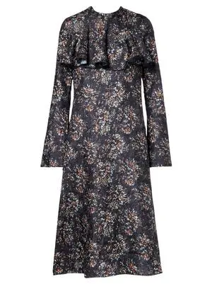 GANNI Floral Ruffled Midi Dress - Black