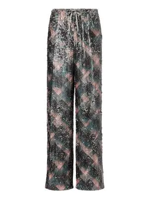 Dries Van Noten Checked Sequined Palazzo Pants - Green