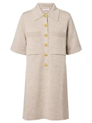 Veronica Beard Madden Knitted Wool Polo Dress - Beige