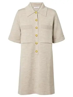 Veronica Beard Madden Knitted Wool Polo Dress - Beige