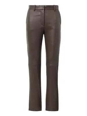 JOSEPH Coleman Slim Leather Pants Brown